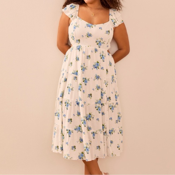 ARULA | Dresses | New Arula White And Blue Floral Midi Dress Plus Size ...